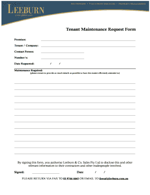 Fillable Online Tenant Maintenance Request Form - bLeeburnb and Company ...