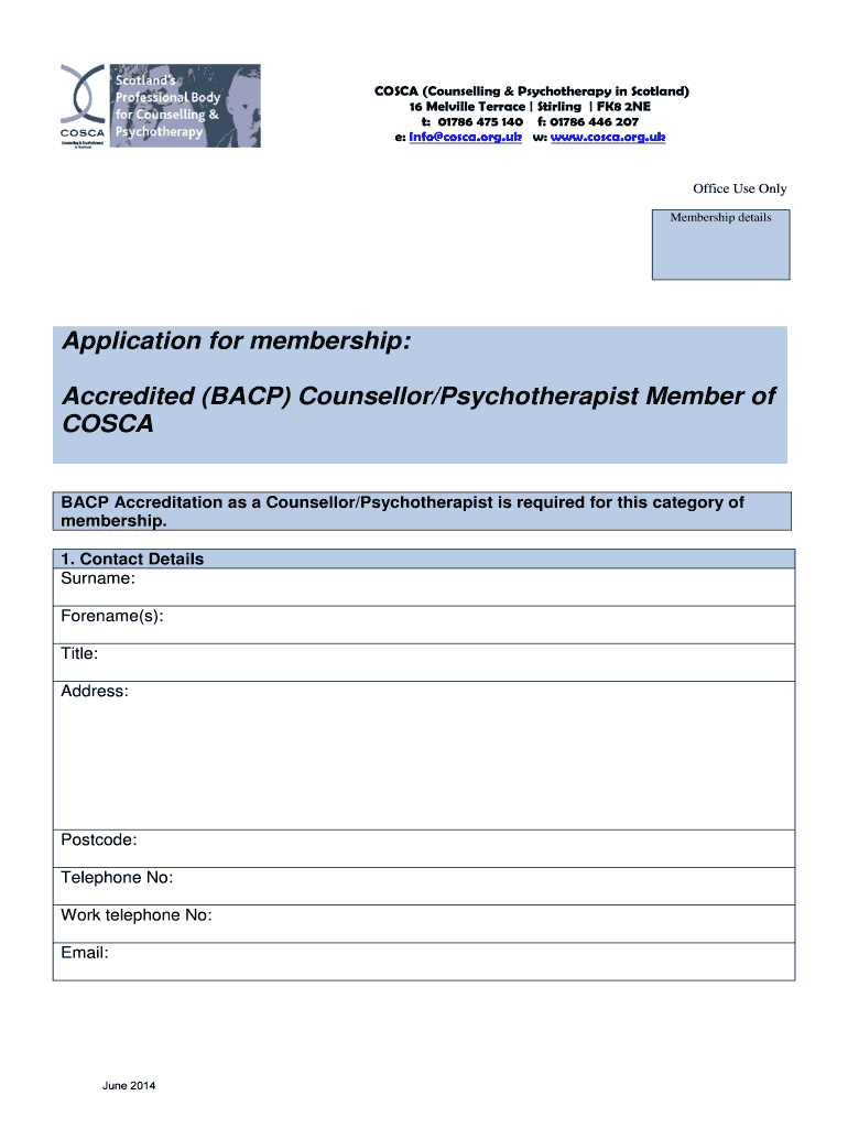 Fillable Online cosca org Accredited (BACP) CounsellorPsychotherapist ...