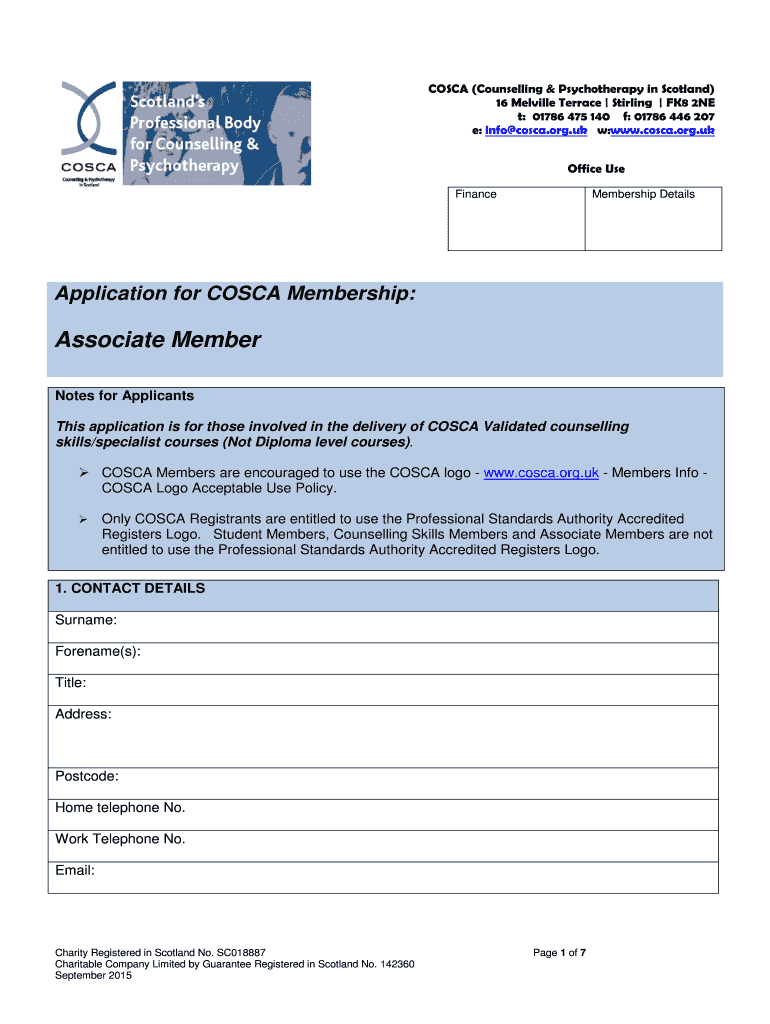 Fillable Online cosca org COSCA Counselling Psychotherapy in Scotland e ...