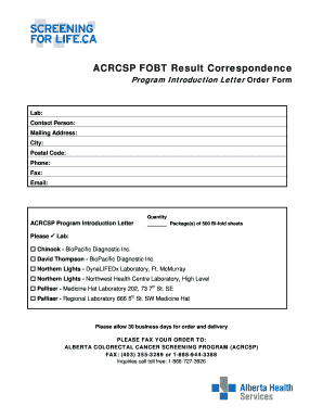 Fillable Online screeningforlife ACRCSP FOBT Result Correspondence ...