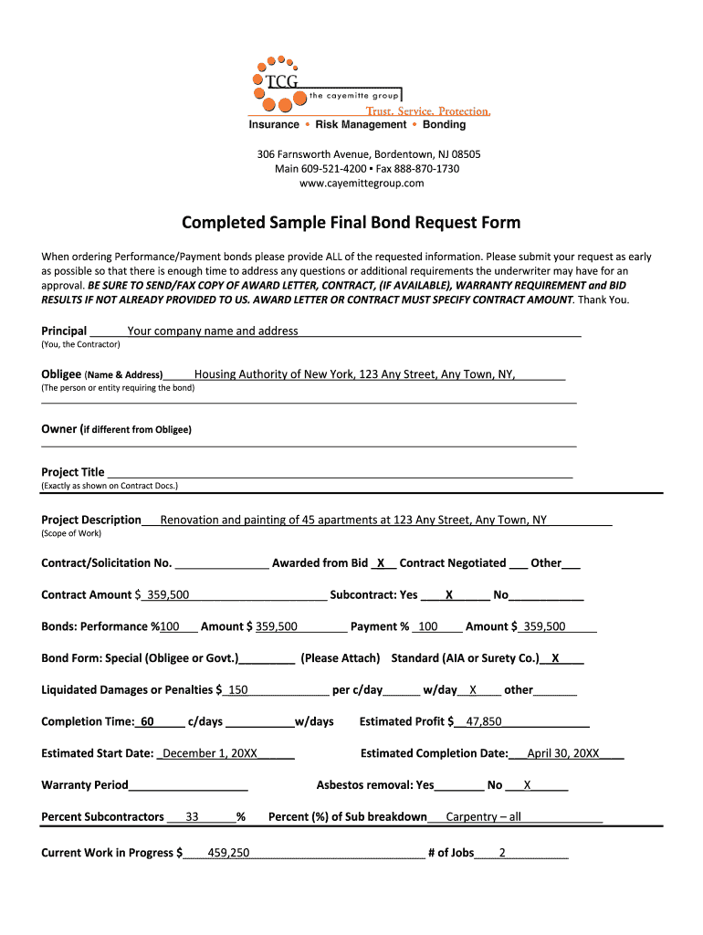 Fillable Online Completed Sample Final Bond Request Form - FINAL21CH ...