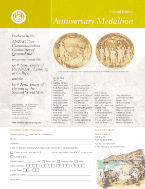 Fillable Online Limited Edition Anniversary Medallion Fax Email Print ...