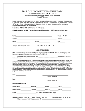 Fillable Online 2012 Girls Youth Basketball Registration Form Fax Email Print - pdfFiller
