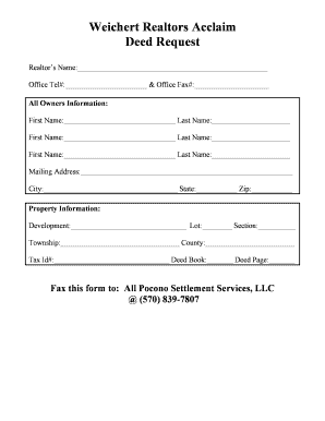 Fillable Online Deed request form - bweichertacclaimbbcomb Fax Email ...