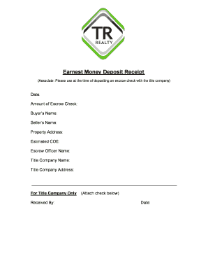 Fillable Online Earnest Money Deposit Receipt Fax Email Print - pdfFiller