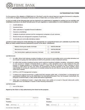 Fillable Online Categorisation Form web - bFBMEb BANK Fax Email Print ...