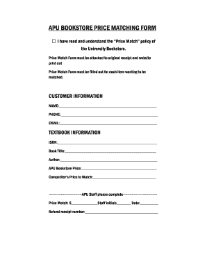 Fillable Online APU BOOKSTORE PRICE MATCHING FORM - CampusHub Fax Email ...