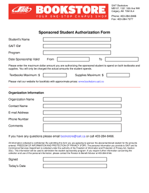 Fillable Online Sponsored Student Authorization Form - CampusHub Fax ...