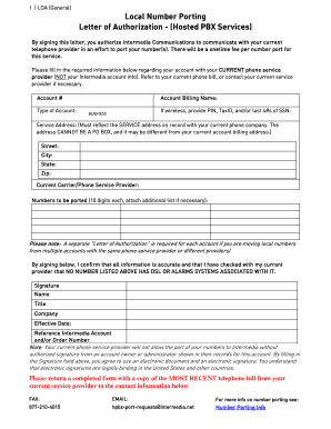 Fillable Online intermedia co 1 LOA General Local Number Porting Letter ...