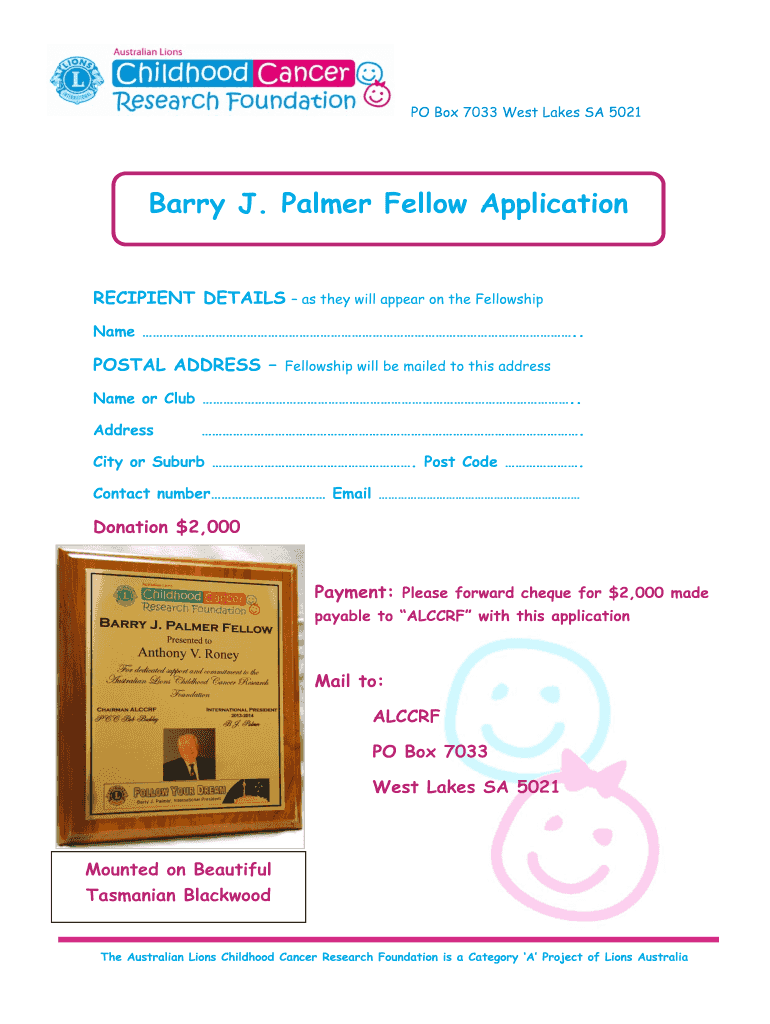 Fillable Online Palmer Fellow Application - Lions District 201V6 Fax ...