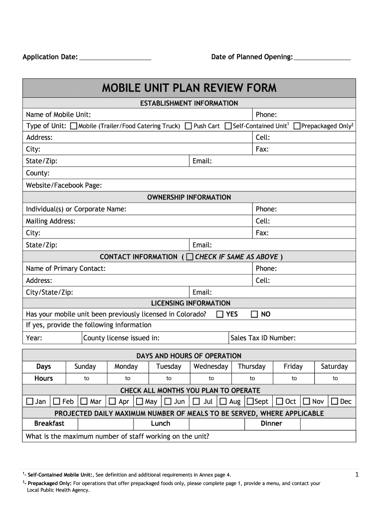 Fillable Online jeffco Retail Food Mobile Establishment Plan Review ... - Jefferson County Fax ...