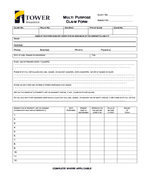 Fillable Online Multi Purpose Claim Form Multi Purpose Claim Form Fax ...