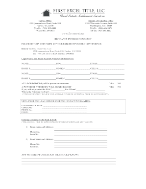 Fillable Online firstexcel REFINANCE INFORMATION SHEET 4 8 13 ...