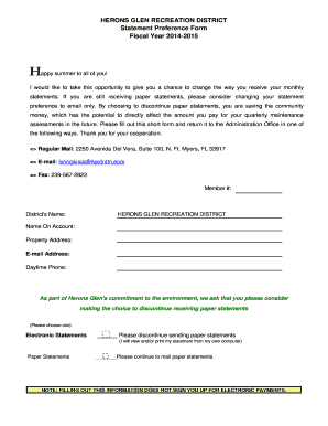 Fillable Online Statement Delivery Preference - Herons Glen Fax Email Print - pdfFiller