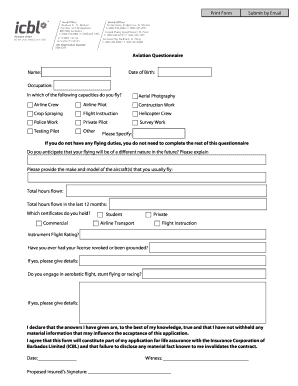 Fillable Online Name: Aviation Questionnaire Date of Birth: Occupation ...