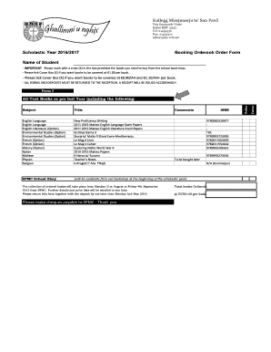 Fillable Online Scholastic Year 20162017 Booking Orderook Order Form ...
