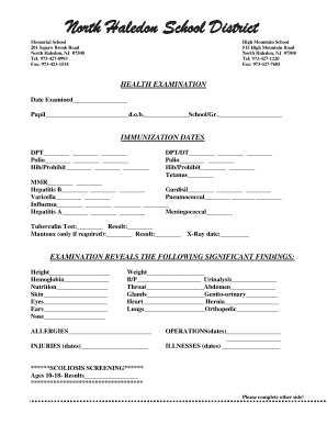 Fillable Online Health Examination Form - Nhschools.net Fax Email Print ...