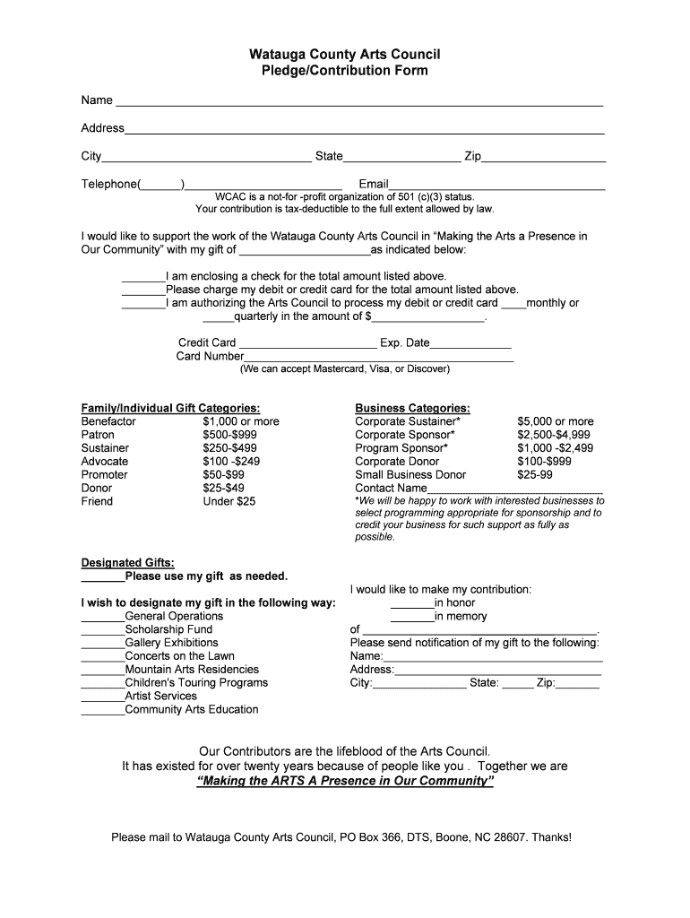 Fillable Online watauga-arts Printable donation form - Watauga County Arts Council - watauga ...
