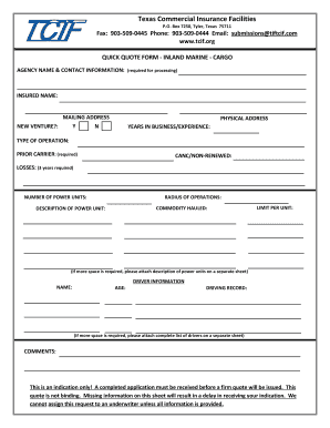 Fillable Online tcif Inland Marine Cargo Quote - TCIF Texas Commercial ...