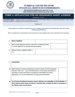 Fillable Online FORM 3 APPLICATION FOR AN INSURANCE AGENT LICENCE Fax ...