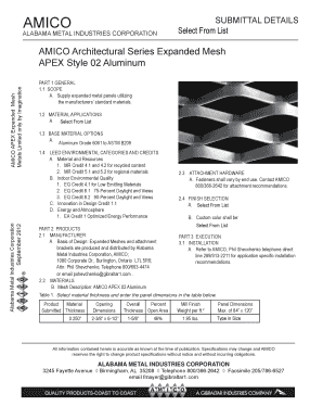 Fillable Online AMICO ALABAMA METAL INDUSTRIES CORPORATION SUBMITTAL DETAILS Select From List ...
