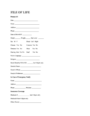 Fillable Online FILE OF LIFE - alzsupport Fax Email Print - pdfFiller