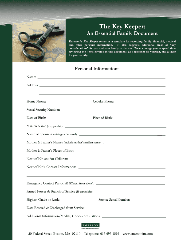 Fillable Online The Key Keeper - Emerson Investment Management Fax ...