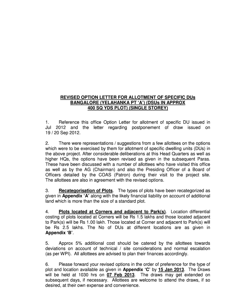 Fillable Online awhosena REVISED OPTION LETTER FOR ALLOTMENT OF ...