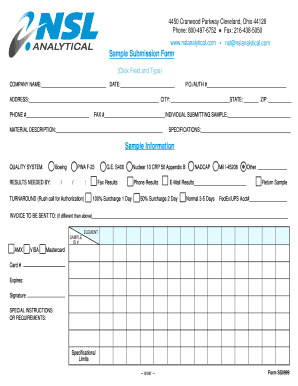 Fillable Online Sample Submission Form - bnslanalyticalbbcomb Fax Email ...