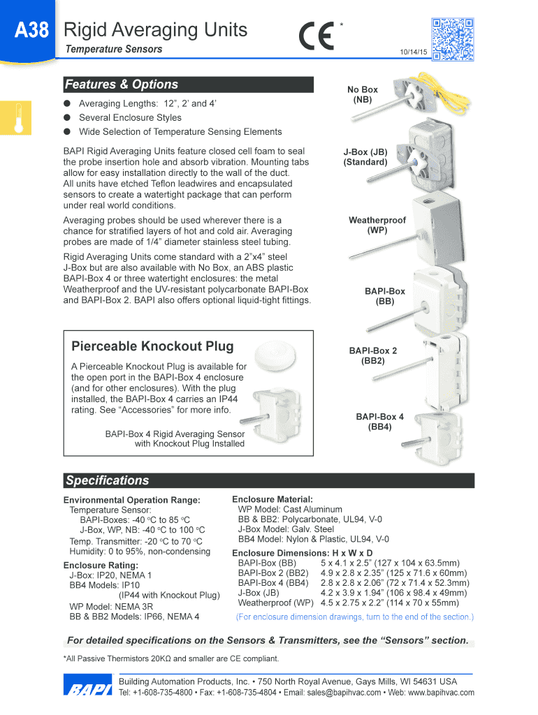 Fillable Online Duct Rigid Averaging Datasheet with Pricing (Temp) - Bapi Fax Email Print ...