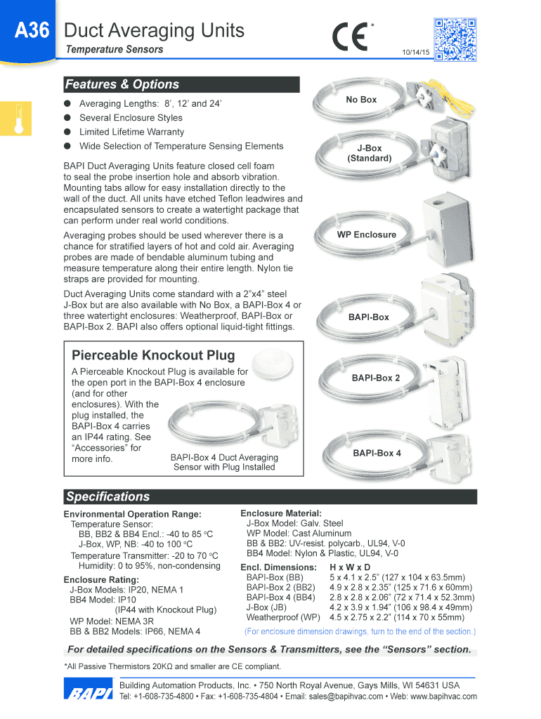 Fillable Online Duct Averaging Datasheet with Pricing (Temp) - Bapi Fax Email Print - pdfFiller