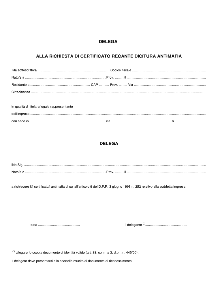 Fillable Online va camcom Delega alla richiesta di certificato recante ...
