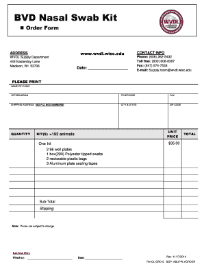 Fillable Online wvdl wisc BVD Nasal Swab Kit Fax Email Print - pdfFiller