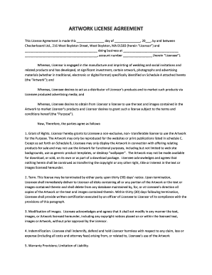 Fillable Online ARTWORK LICENSE AGREEMENT - Checkernet - Checkerboard ...
