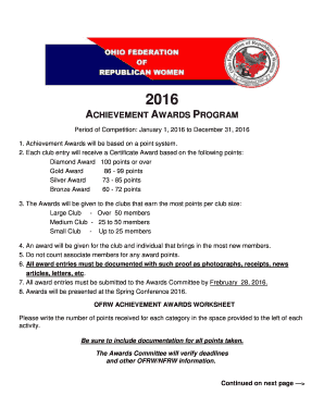 Fillable Online ACHIEVEMENT AWARDS PROGRAM Fax Email Print - pdfFiller