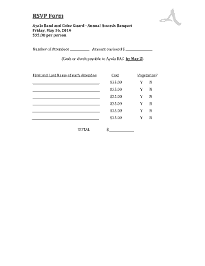Fillable Online ayalabac RSVP Form - Ayala Colorguard Fax Email Print ...