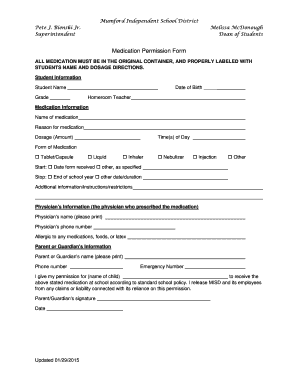 Fillable Online mumford k12 tx Medication Permission Form - Mumford ...