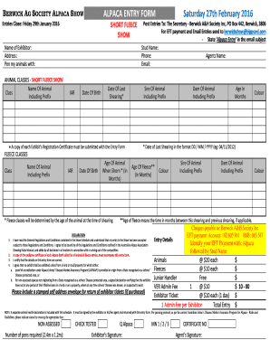 Fillable Online berwickshow org Alpaca section Entry Form 2016 updated ...