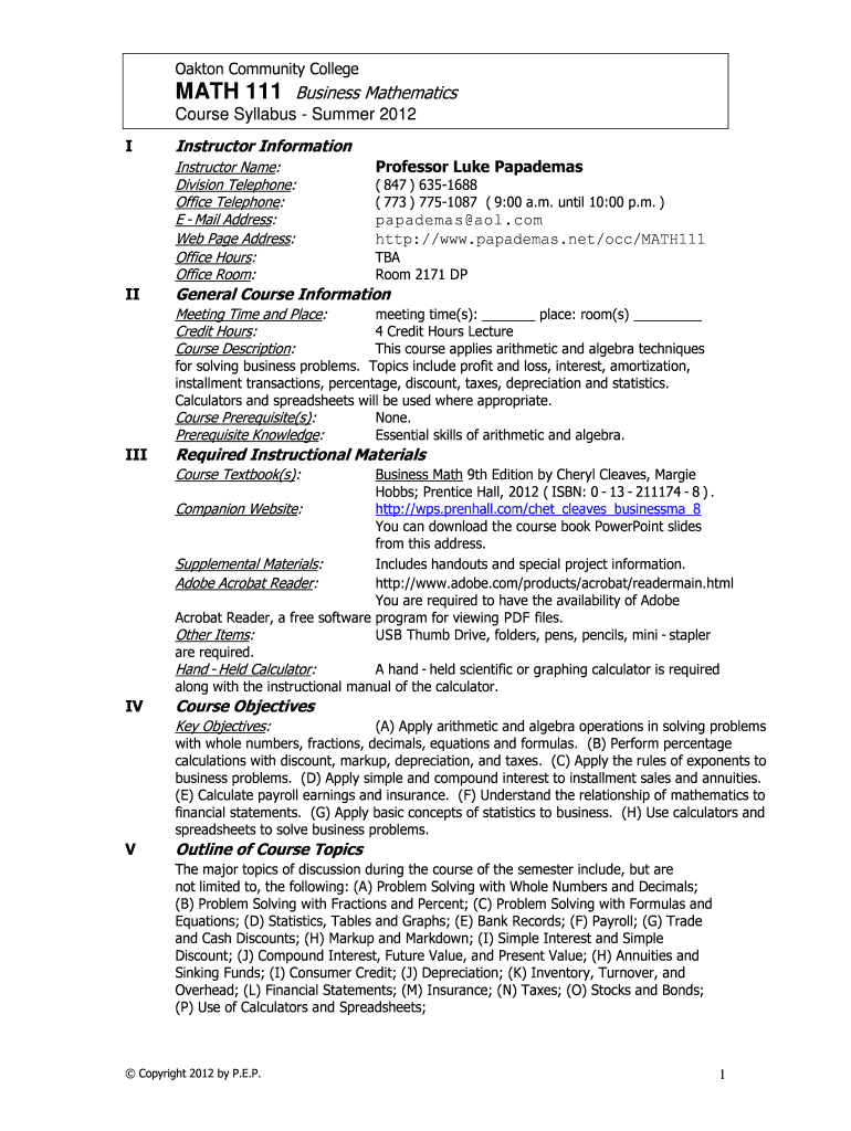 Fillable Online papademas Business Mathematics - papademas Fax Email ...