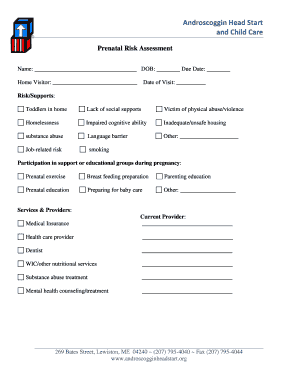 Fillable Online androscogginheadstart Prenatal Risk Assessment ...