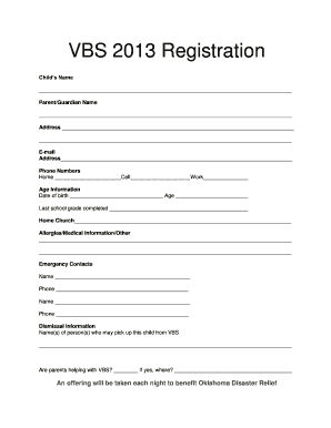 Fillable Online westsideccdoc VBS 2013 Registration - westsideccdocorg Fax Email Print - pdfFiller