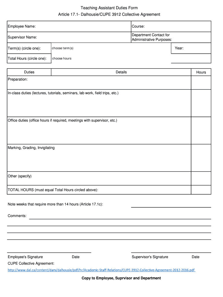 Fillable Online 3912 cupe DALHOUSIE UNIVERSITY AND CANADIAN UNION OF ...