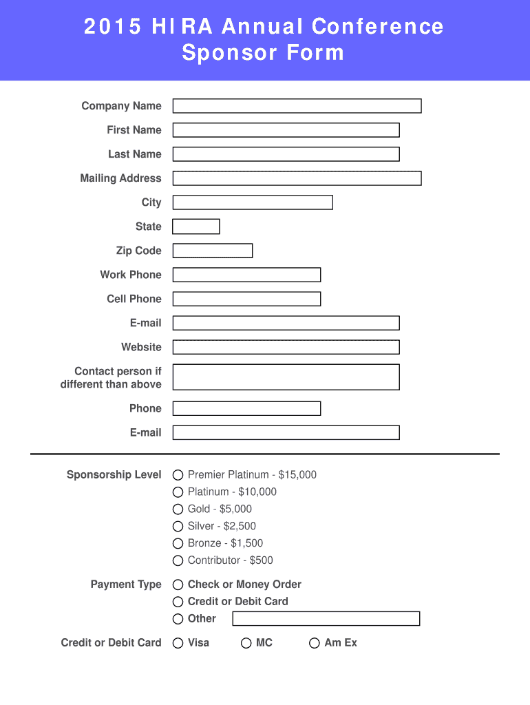 Fillable Online hira 2015 bHIRAb Annual Conference Sponsor Form Fax Email Print - pdfFiller