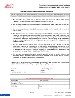 Fillable Online Contractors General Acknowledgment and Undertaking Fax ...