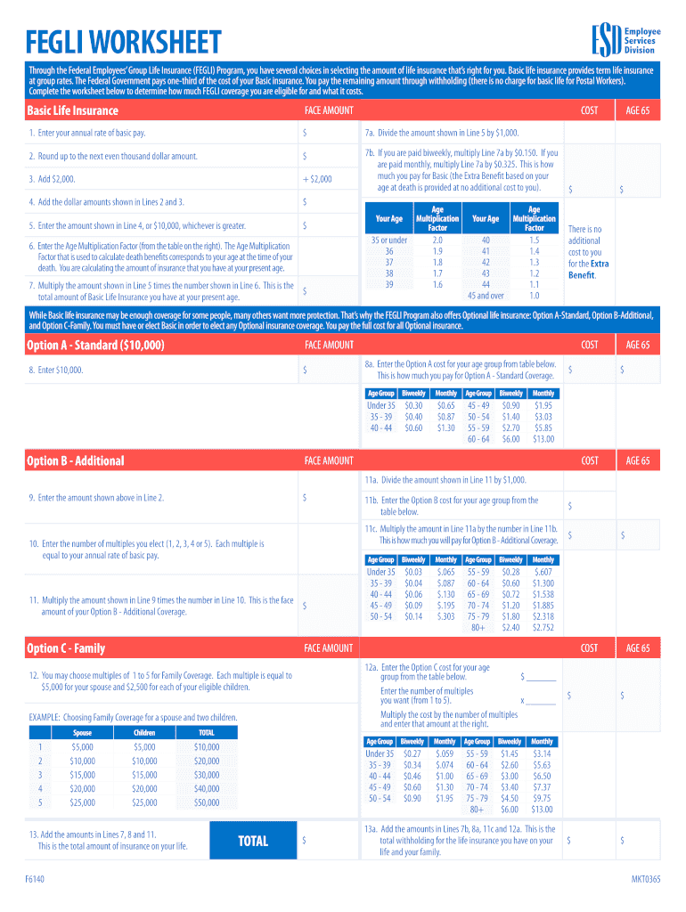 Fillable Online FEGLI WORKSHEET Fax Email Print - pdfFiller