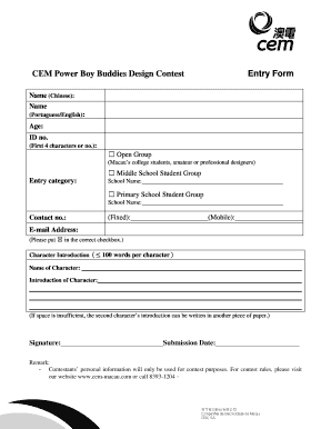 Fillable Online CEM Power Boy Buddies Design Contest Entry Form Fax ...