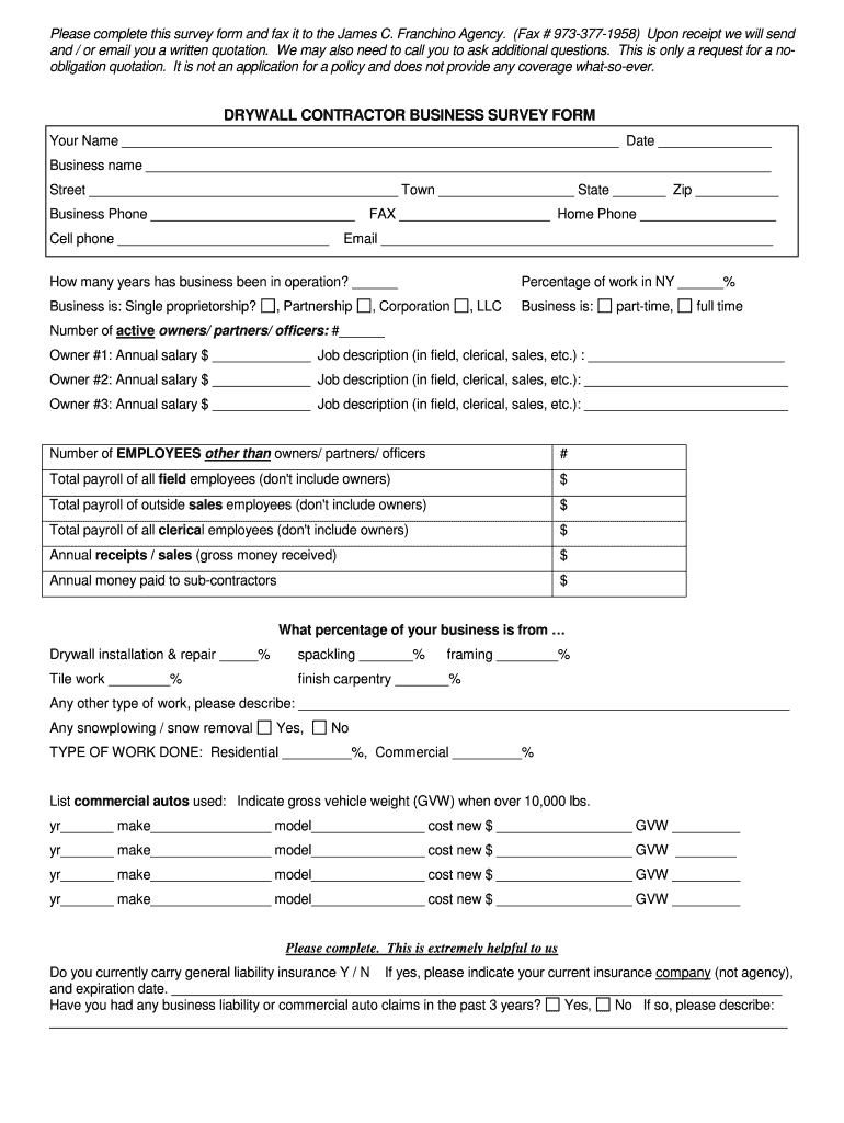 Fillable Online DRYWALL CONTRACTOR BUSINESS SURVEY FORM Fax Email Print ...