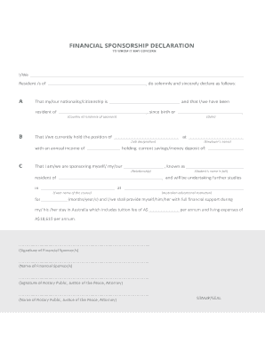 Fillable Online queensford edu FINANCIAL SPONSORSHIP DECLARATION Fax ...