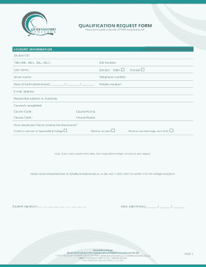 Fillable Online queensford edu QUALIFICATION REQUEST FORM - queensfordeduau Fax Email Print ...