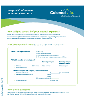 Fillable Online Colonial Lifes hospital confinement indemnity insurance ...